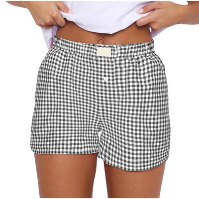 Y2K Boxer Shorts for Womens Low Waist Plaid Lounge Shorts