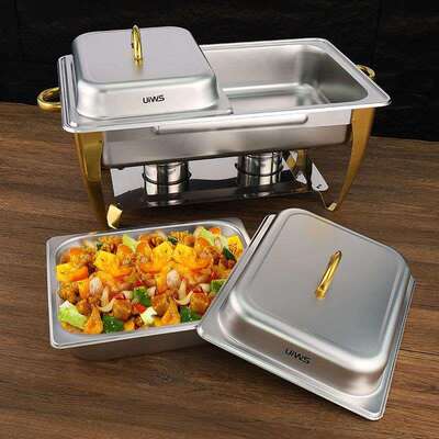 跨境货源不锈钢双格自助餐炉餐厅食物分装容器酒精锅Chafing dish