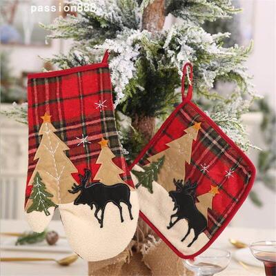 Christmas decoration products checkered glove pads隔热手套