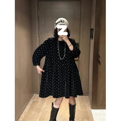 欧洲站波点减龄连衣裙女2025年秋季大码胖MM黑色时尚气质宽松裙子