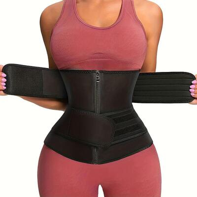 Women Men Zipper Front Adjustable Waist Cincher Corset Belt