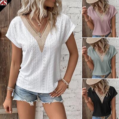 Lace patchwork T-shirt women's top 蕾丝拼接T恤女士上衣