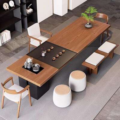 新款乌金EPH石高端台实木茶桌椅组设合计师茶室大茶原木桌茶盘带