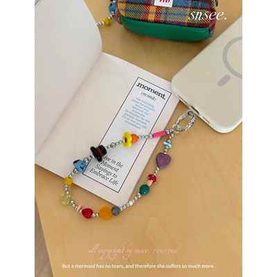 snsee/琉璃礼帽小狗~彩色手机链ins手工串珠ccd相机挂饰日常防丢