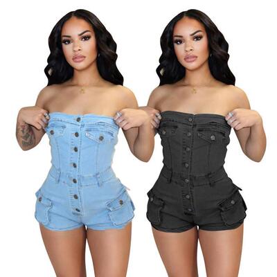 Outfits Summer New Denim Jumpsuit Tube Top Stretch One-Piece