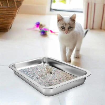 Stainless Steel Cat Litter Box Small Metal Tray Pet Toilet D