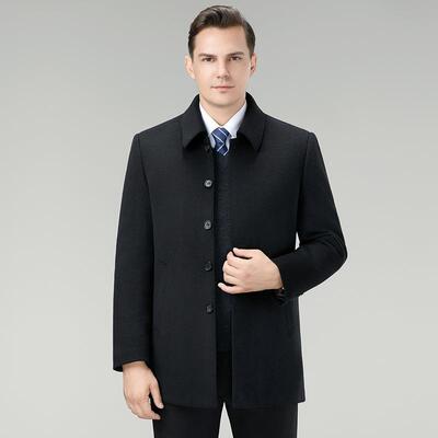 鸭面羊绒毛呢子大装衣男中长OEV脱卸绒内胆加厚爸双爸冬中年高端