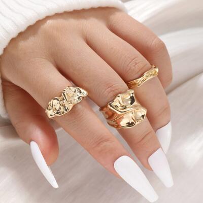 3-piece ring set跨境新款创意不规则纹理戒指3件套ins冷淡风手饰