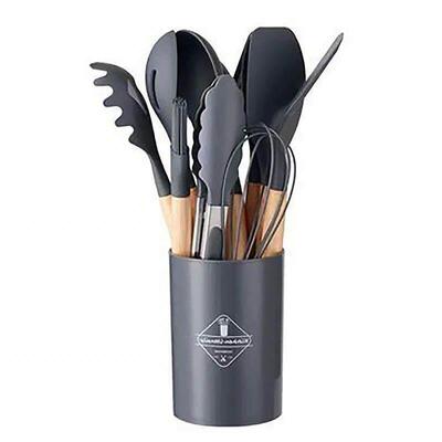 12Pcs Silicone Cooking Utensils Set Wooden Handle Kitchen Co