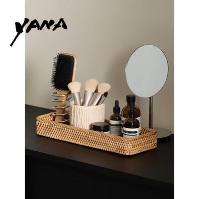 YANA亚纳高级感天然藤条手工藤编织收纳筐桌面化妆品整理收纳盒子