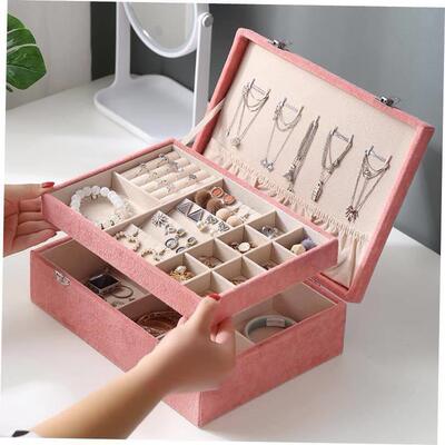 Jewelry box earring storage box necklace ring two layers