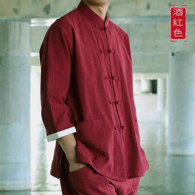 正品中老年爸爸春秋唐装棉麻新中民国中山装男女居极太服式长衫士