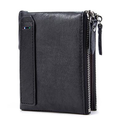 Holders Double Zipper Cowhide Leather Wallet Purse Carteira