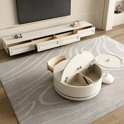 北烤漆客圆形茶几电视柜组合BHN厅简约小户型欧岩茶板几铁艺子母