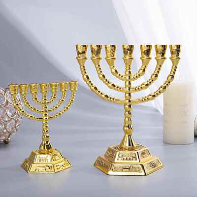 烛台摆件现货锌合金礼品金灯台金属7头以色列金灯台menorah