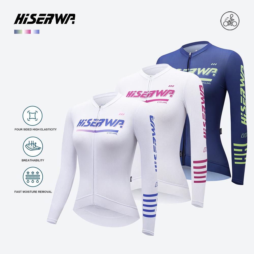 HISERWA骑行服长袖女款印花夏季公路登山自行车速干透气抗菌上衣