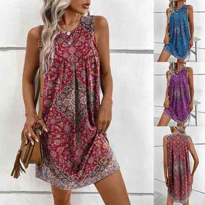 Women's sleeveless printed ethnic dress
