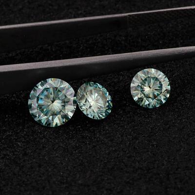 普罗旺珠宝首饰清新蓝绿色圆形莫桑石0.26-2克拉小碎石镶嵌配石