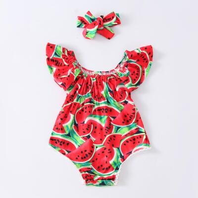 Toddler Baby Girl Watermelon Print Romper Ruffles Summer