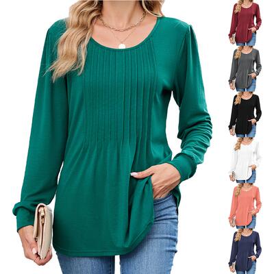 Round neck striped long sleeved T-shirt top for women