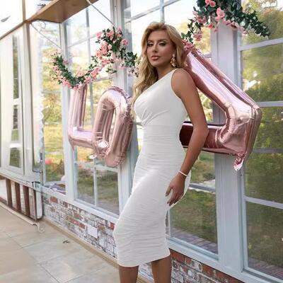 Women's Sexy Bodycon One Shoulder Sleeveless Ruched Midi
