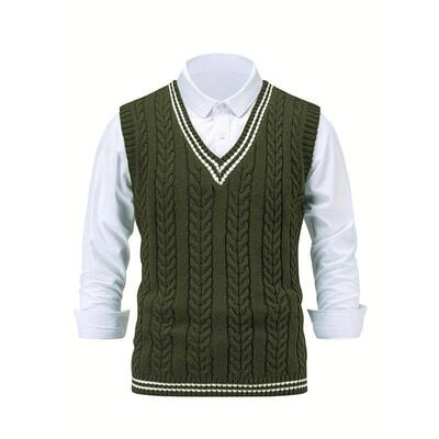 K 15121 Men's V-neck Cable Vest 绞花针织背心