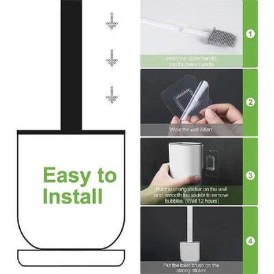 Silicone Brush Head Toilet Brush Leak-Proof Base Convenient