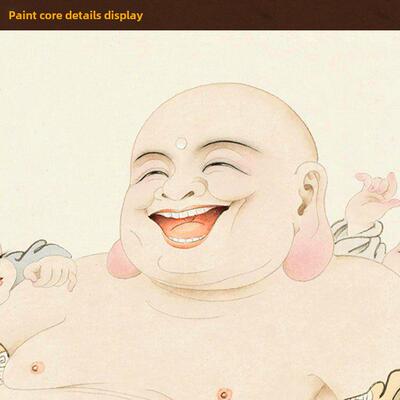 五福捧弥书勒图五子戏弥勒横挂画笑口LMI常幅开人物画房客厅装饰
