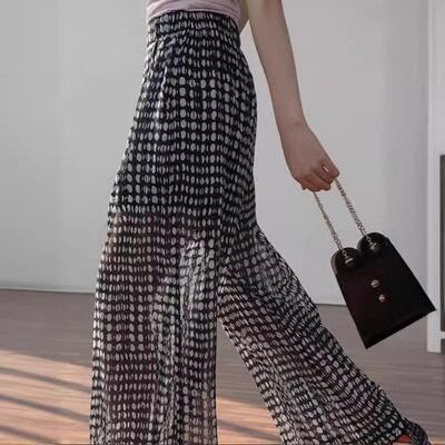 Black and white polka dot high waisted thin skirt pants