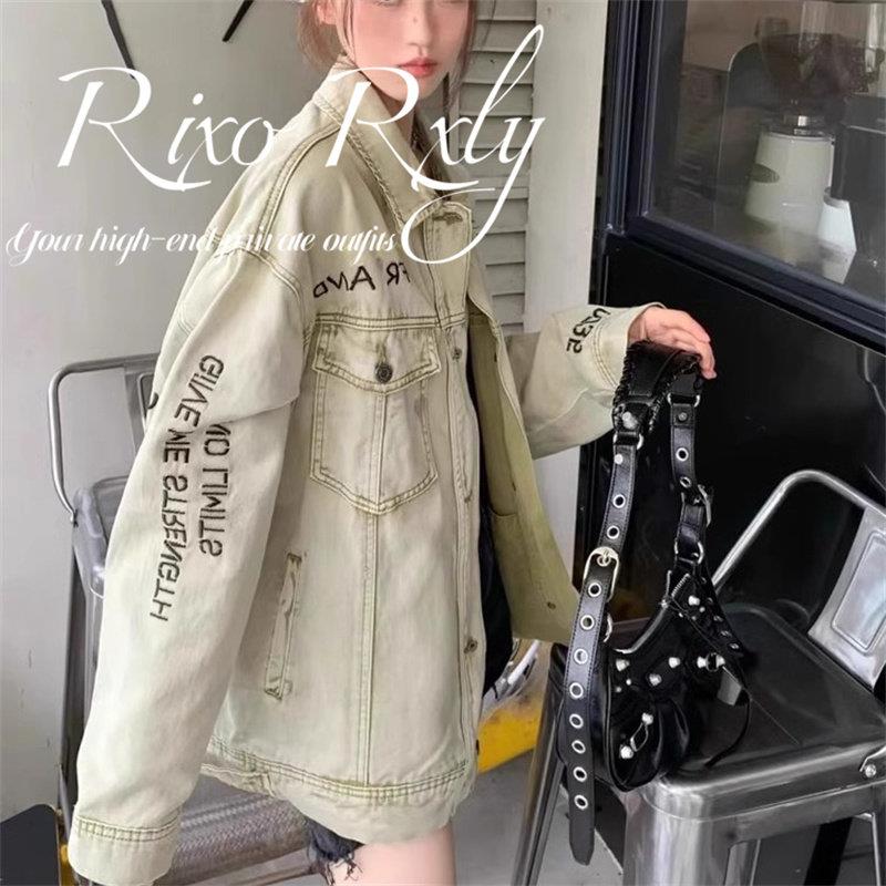 RIXO RXLY美式复古街头涂鸦牛仔外套女春秋季小众设计感百搭夹克