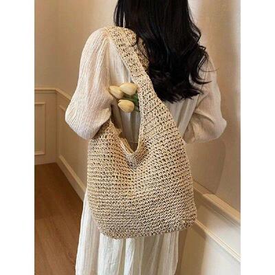 Straw Beach Bag Casual Tote Bag Large Capacity Vacation Bag