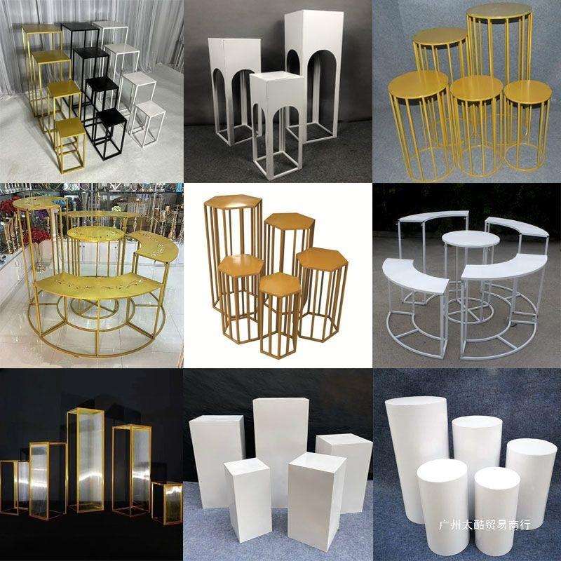 婚庆新款几何路引长方形铁艺甜品台长方体花器摆件台花架装饰其他