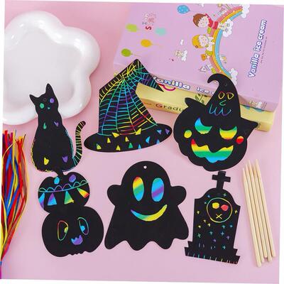 DIY Halloween bookmarks handwritten scratch drawings kids