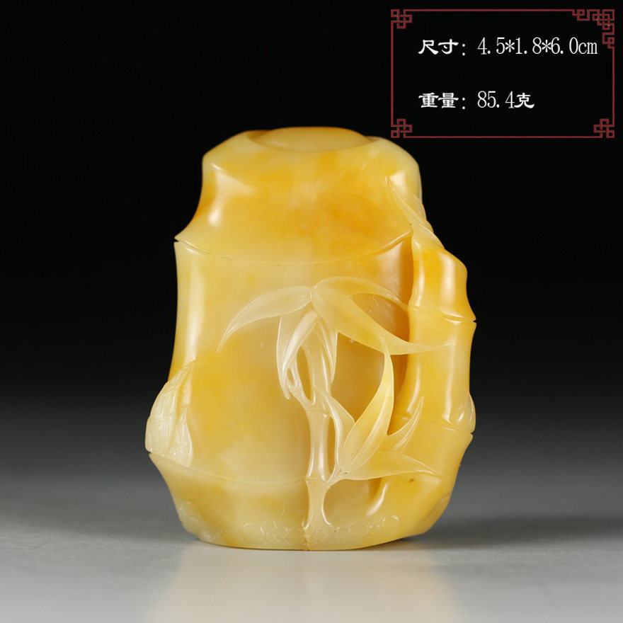 【孤品珍玩】寿山老性淡黄芙蓉石 精雕节节高把玩老坑质地 p2122