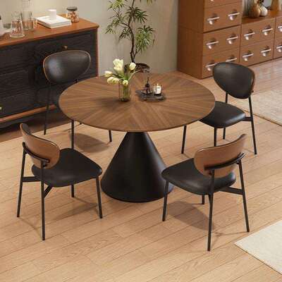 宽敞实用法式中古风实木圆形餐桌小户型家用设计师新款饭桌VSa