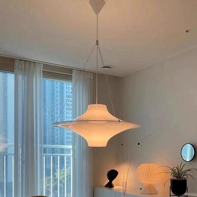 法式奶油风中古北欧白色亚克力lokki海鸥吊灯 卧室餐厅飞碟盘吊灯
