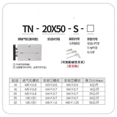 双抽气缸TN10X15X20X25X32X30X40X50X60X75X100X150X175 TN16X10S