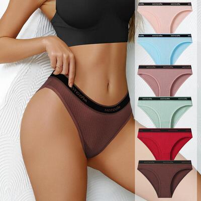 5PCS Women Letters Briefs Waist Breathable Slim Contrasting