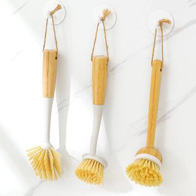 Kitchen Bamboo Pot Scrubber Household Sink Stove Long Handle