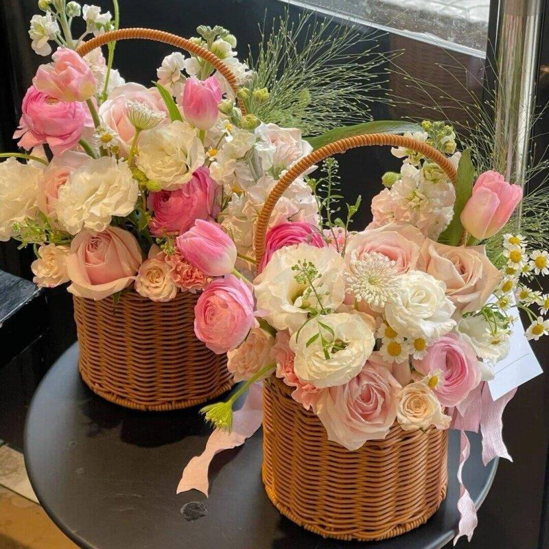 彷藤编花篮手提手工编织篮鲜花店花艺培训自制插花篮小型节日送人