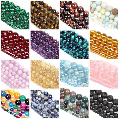 Natural Stone Beads Multicolor Aquamarine Tiger Eye Pink Aga