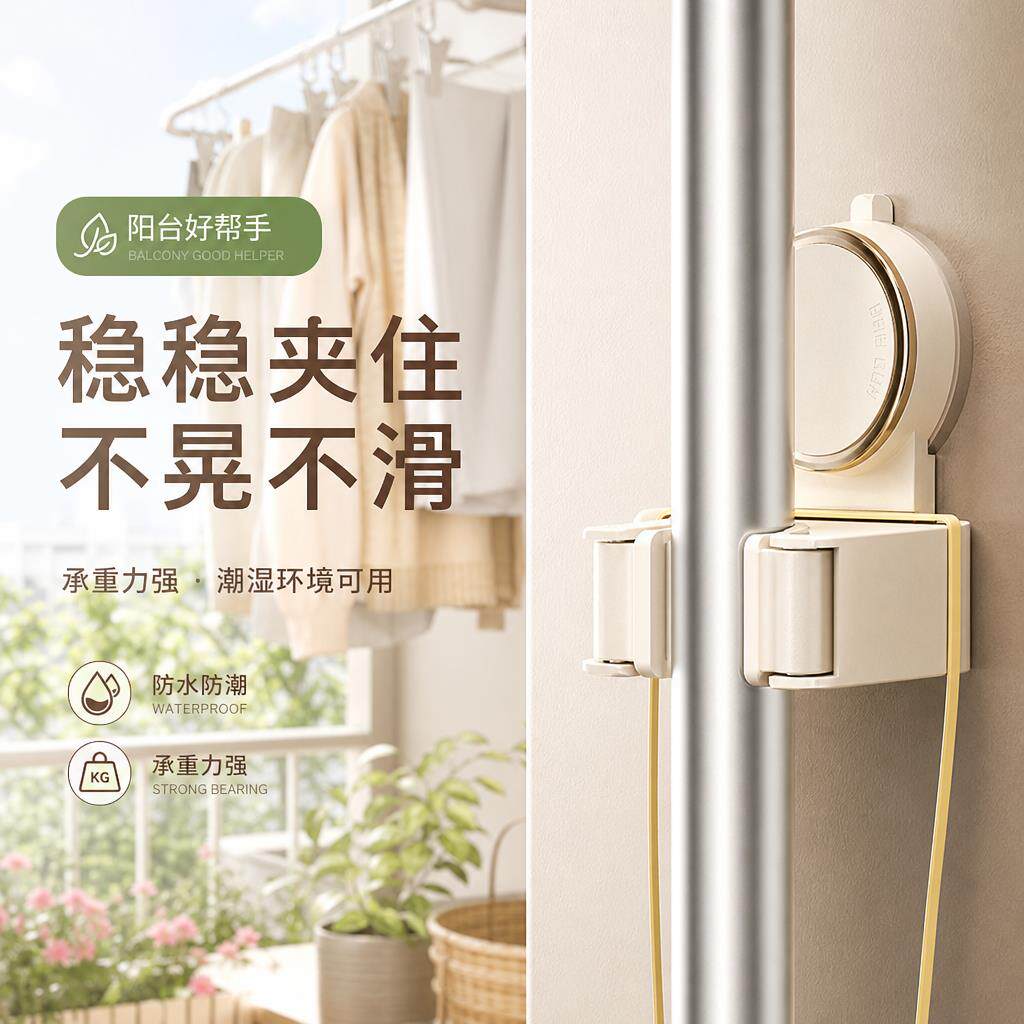撑衣杆固定器阳台衣服叉杆晾衣杆墙上夹子衣叉挂晒衣杆专用收纳层