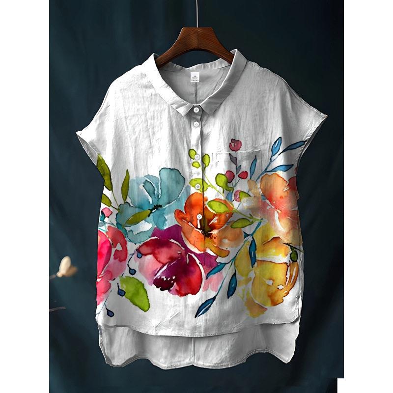 G 98876 Ink flower printed shirt 水墨花朵印花衬衫跨境速