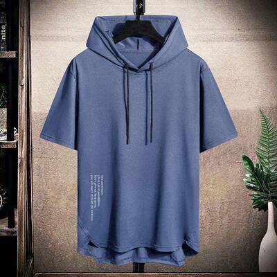 Men's Short Sleeve Hooded T-Shirt - Casual Hoodie Tee Text