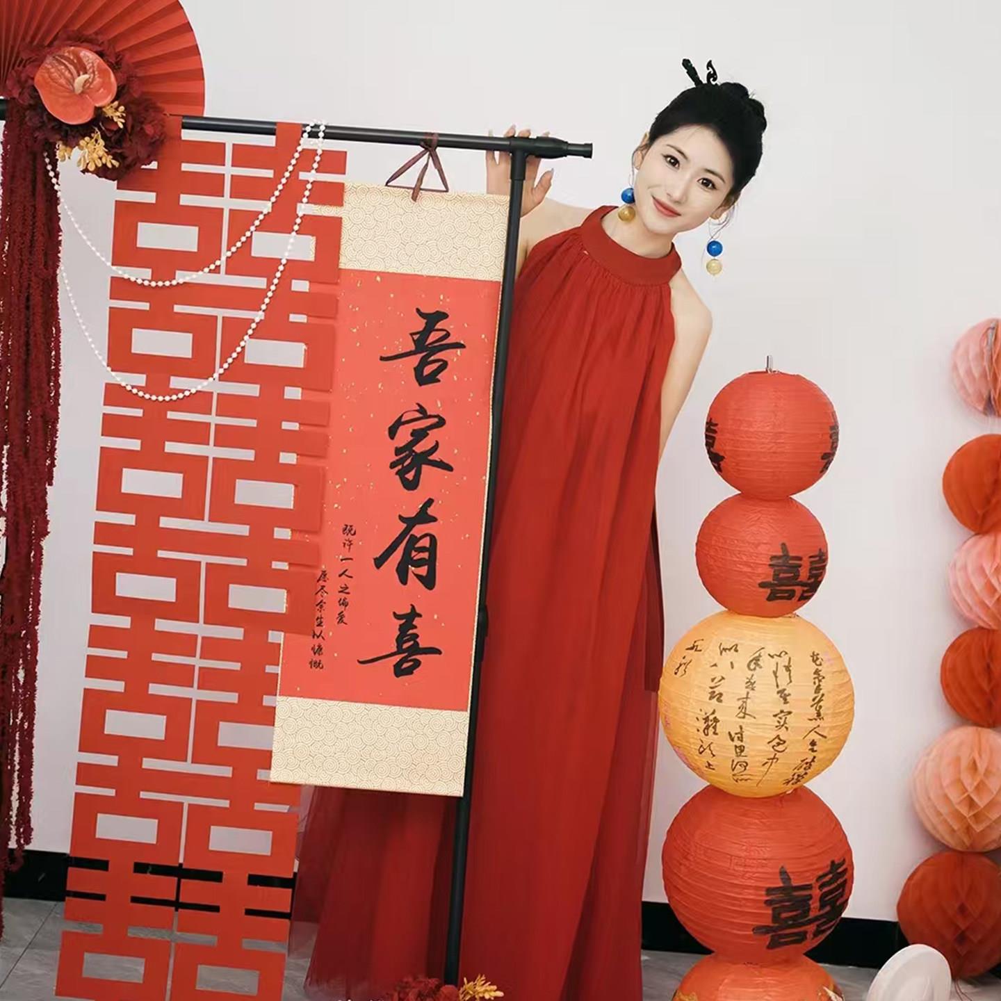 红色新中式晨袍新娘后花园高级感小众日常可穿大码出片成人礼礼服