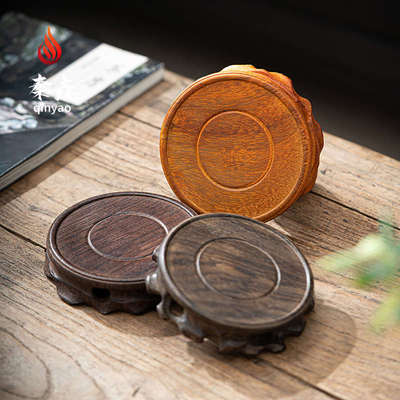 香炉底座圆形实木底座红木雕刻底托紫砂壶花瓶花盆底座木头桌底座