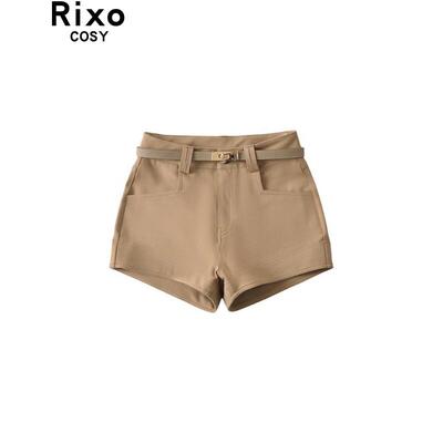 Rixo Cosy 美式复古休闲短裤女高腰老钱风辣妹包臀显瘦卡其色热裤