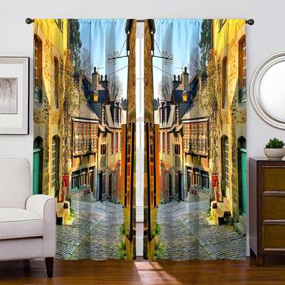 2PCS花卉人物窗帘工厂3D数码印花跨境亚马逊窗帘热卖花型