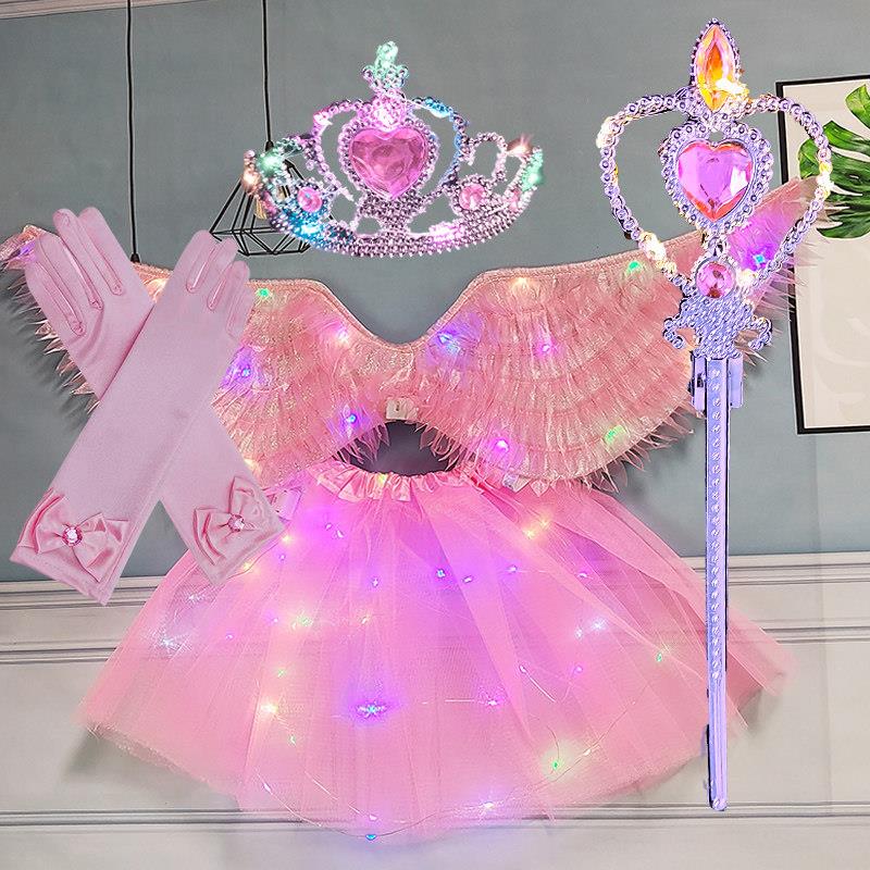 发光天使翅膀小女孩蝴蝶背饰闪光玩具奇妙仙子魔法棒花仙子五件套