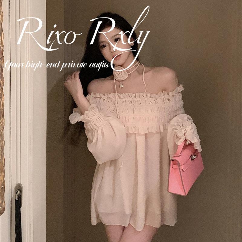 RIXO RXLY法式一字肩荷叶边雪纺衬衫女春夏季小众设计感甜美上衣